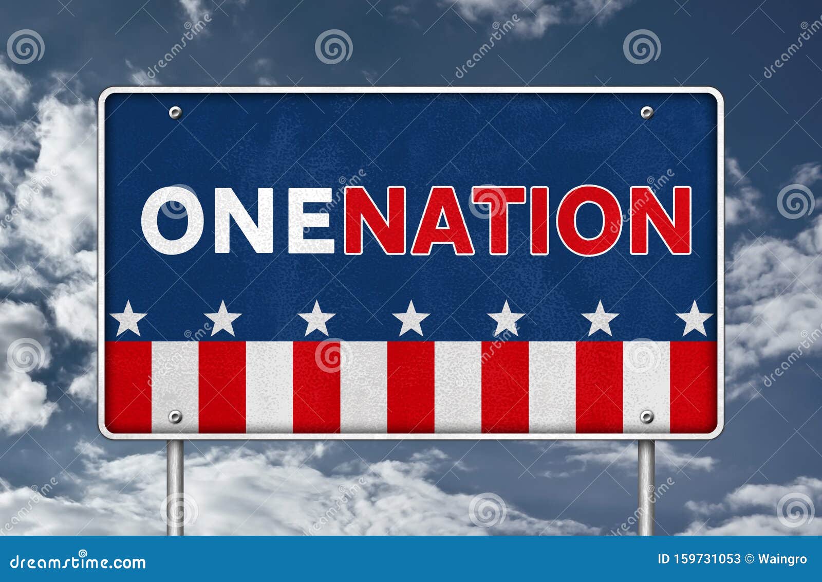ONE NATION Road Sign Concept Stock Illustration - Illustration of ...