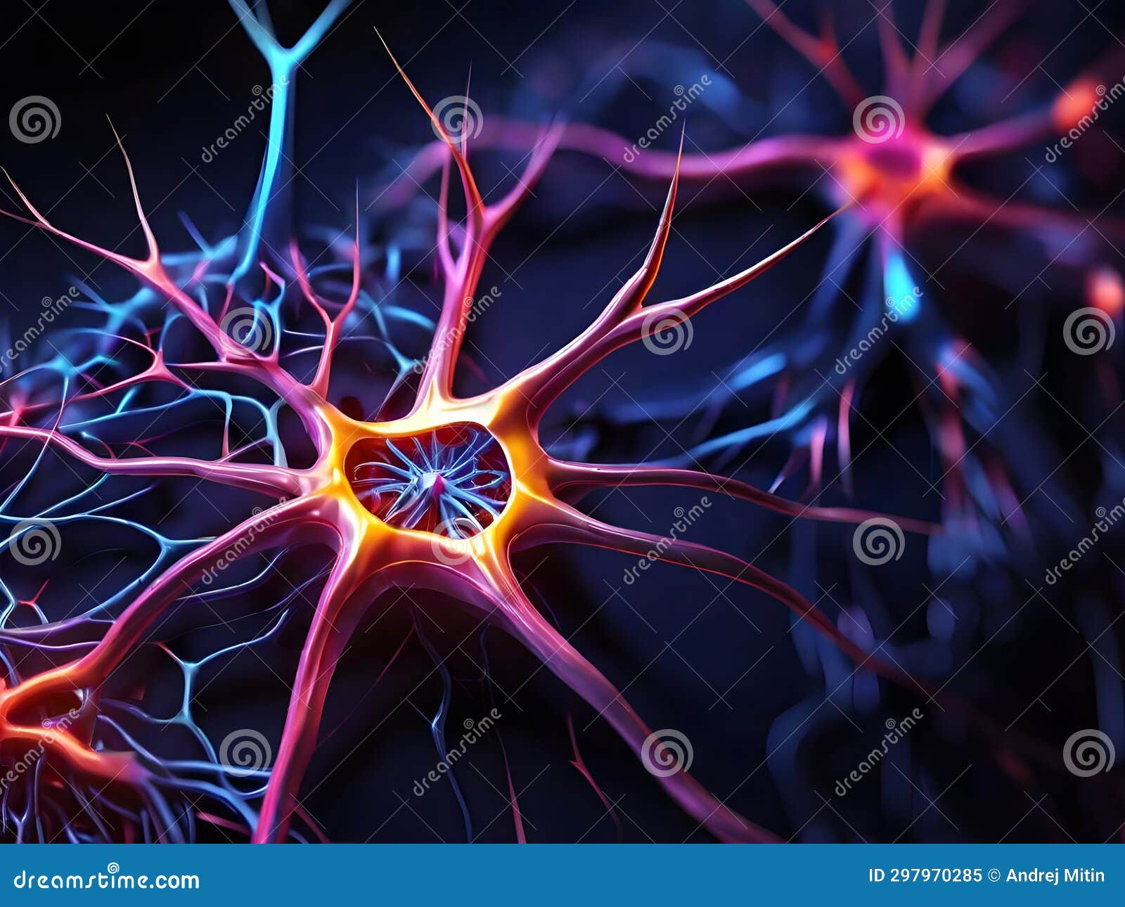 One Neuron in Human Brain, Close Up Stock Illustration - Illustration ...