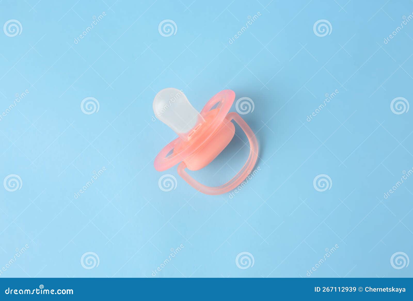 One New Baby Pacifier on Light Blue Background, Top View Stock Image ...