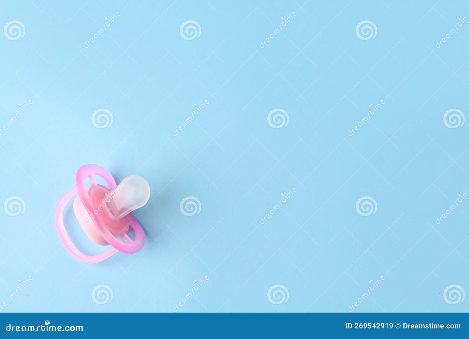 One New Baby Pacifier on Light Blue Background, Top View. Space for ...