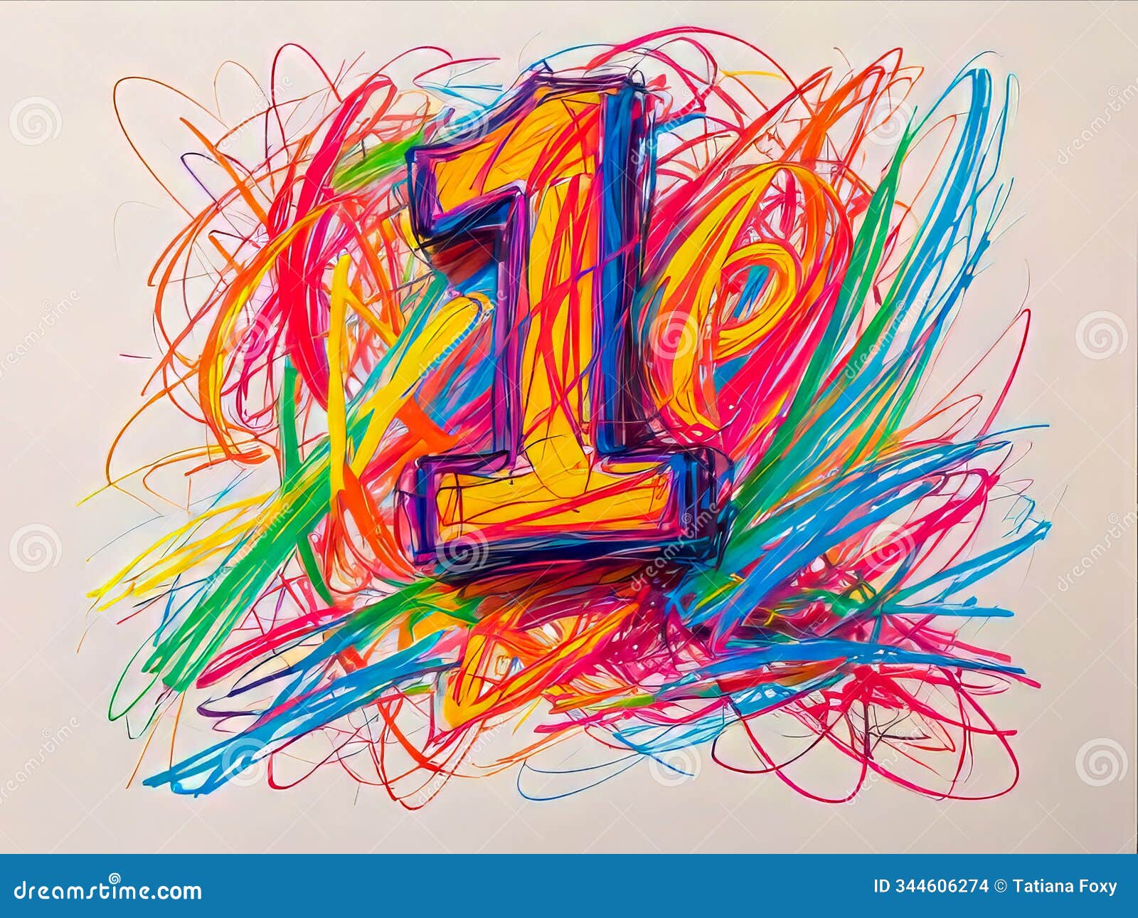 One Number in Chaotic Wax Crayon Drawing Style Stock Photo - Image of ...