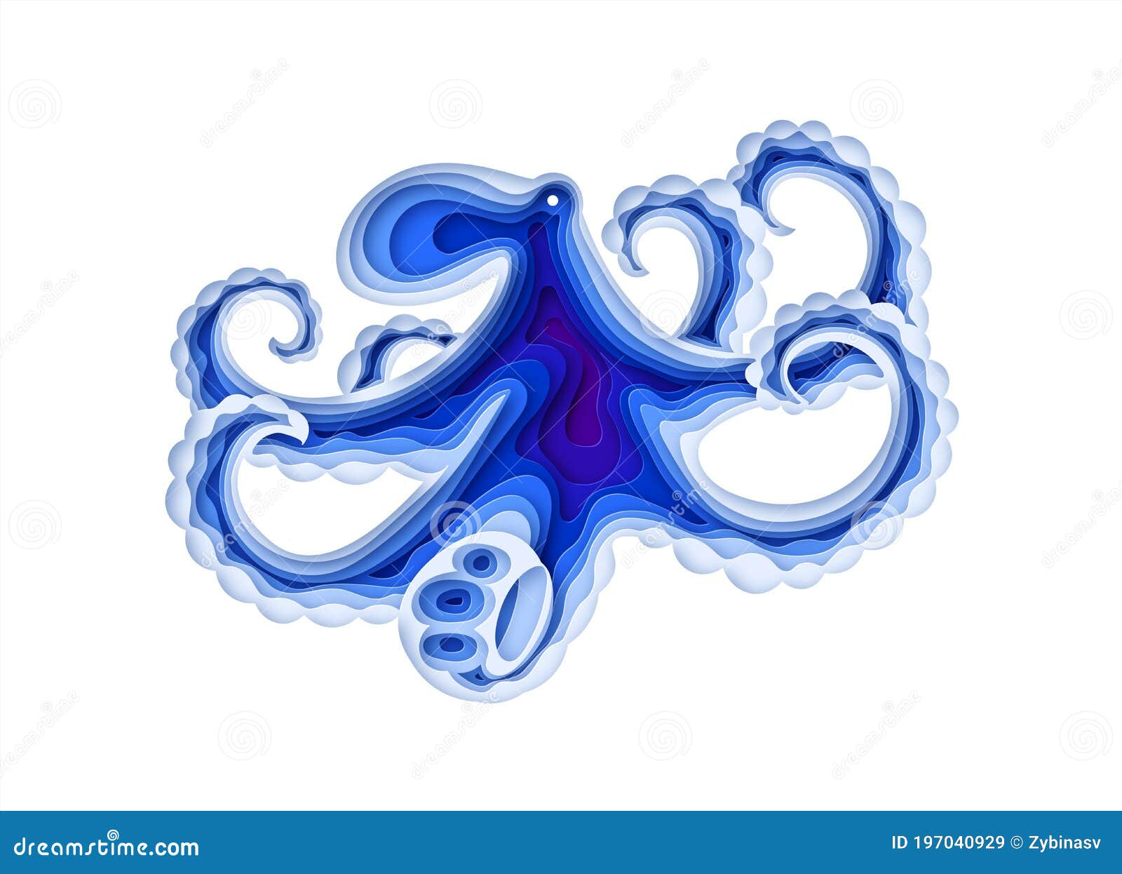 One Octopus in Paper Cut Style. Layered Template for Design on the ...