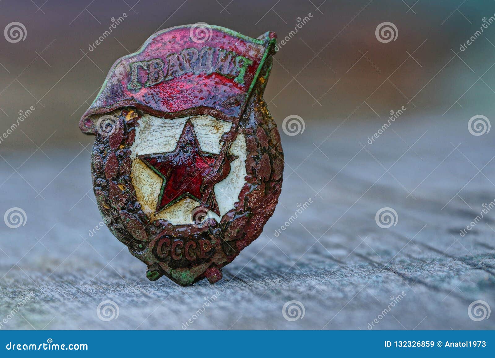 Old Guards Soviet Medal on a Gray Table Stock Image - Image of armed ...