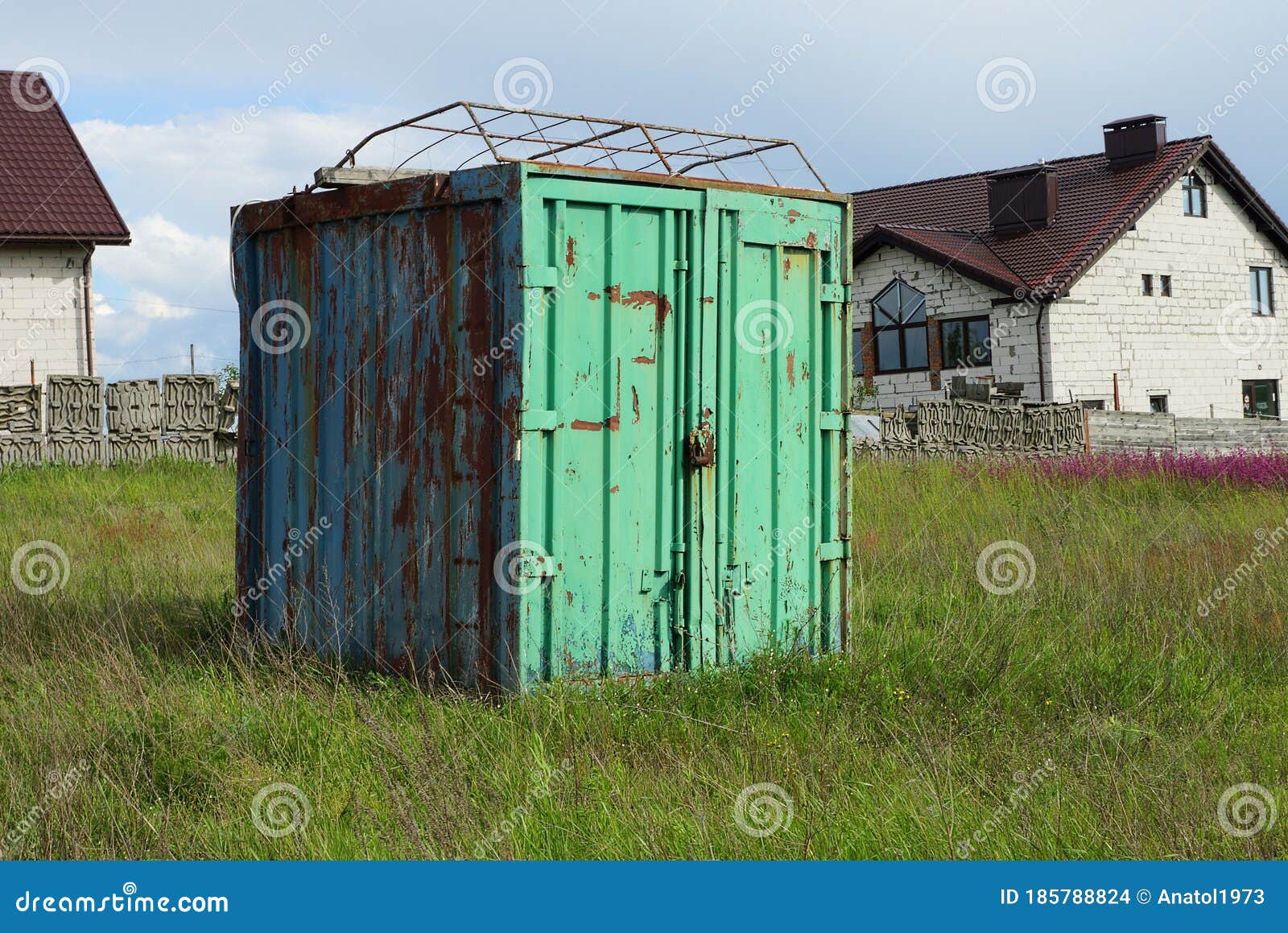 One Old Iron Green Container in Rust Stock Photo - Image of closed ...