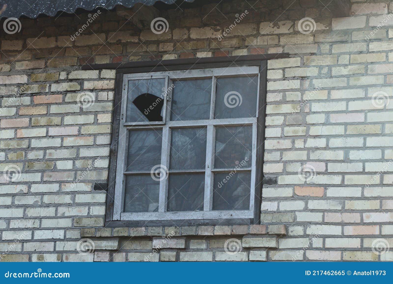 One Old Large Square Window with a Broken Window Stock Image - Image of ...