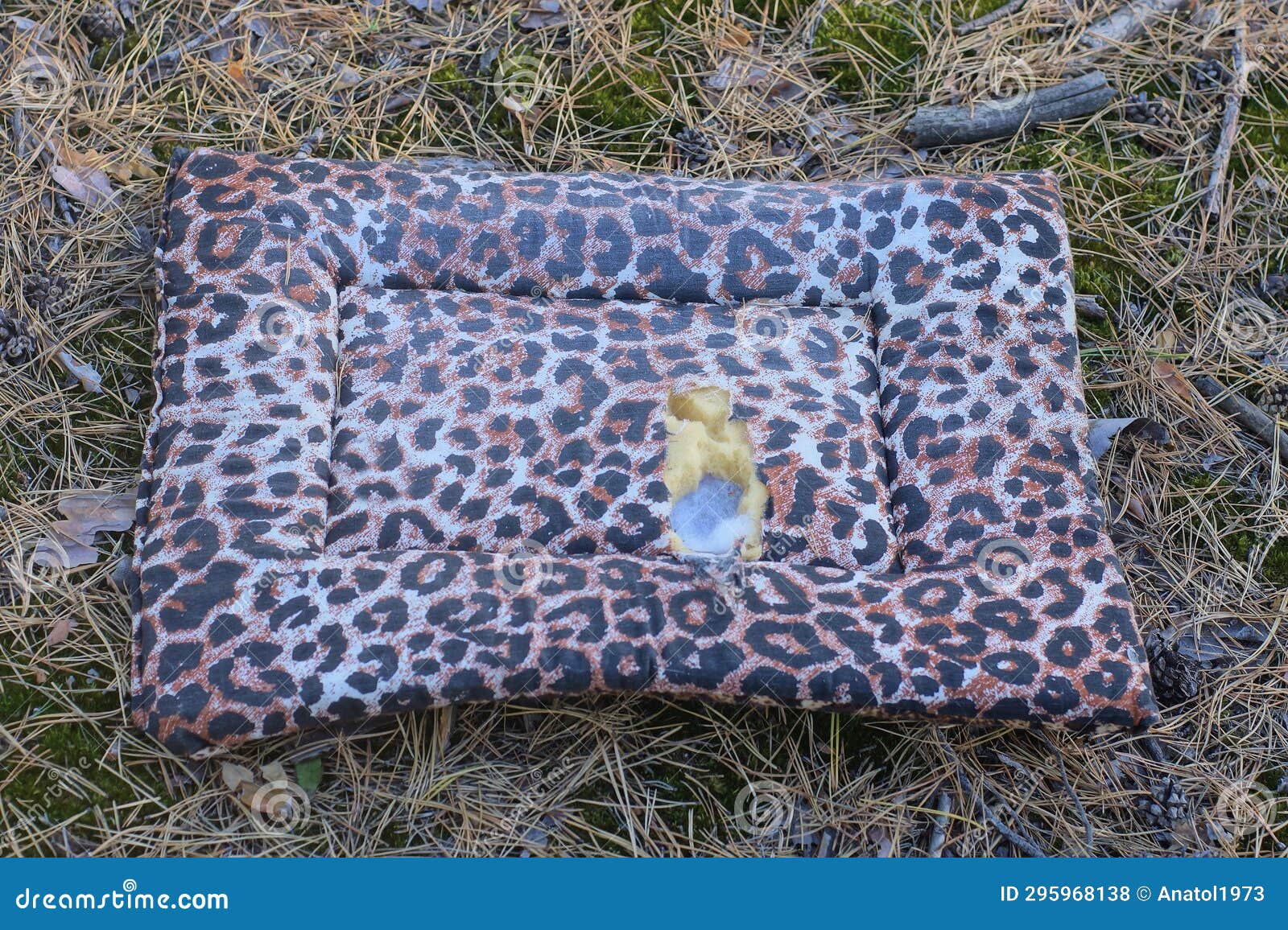 One Old Rectangular Pillow Made of Spotted Brown White Fabric and a ...