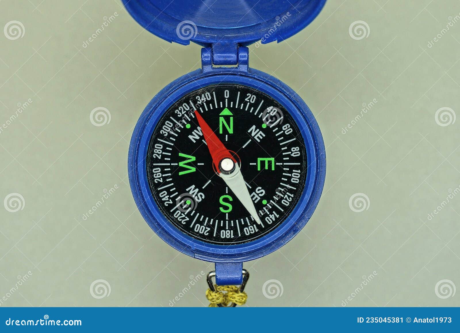 One Open Blue Plastic Tourist Compass Stock Image - Image of hiking ...
