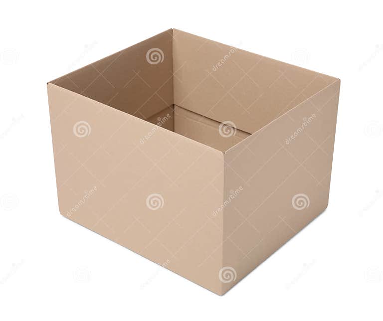 One Open Cardboard Box Isolated on White Stock Photo - Image of mockup ...