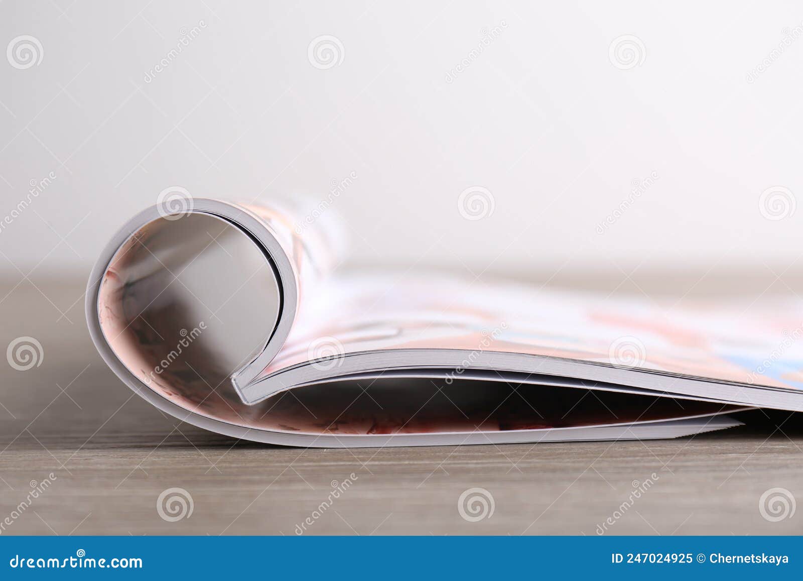 One Open Magazine on Wooden Table, Closeup Stock Image - Image of ...