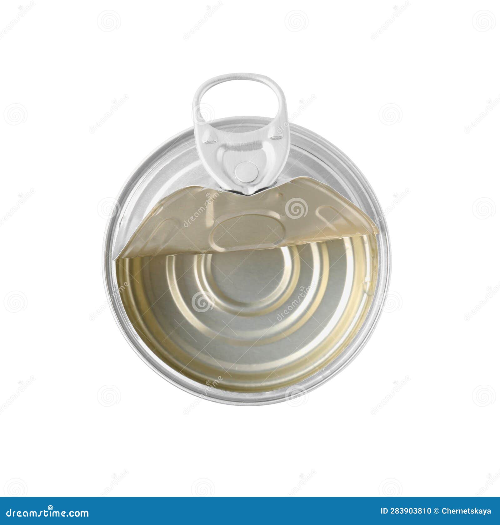 One Open Tin Can Isolated on White, Top View Stock Photo - Image of ...