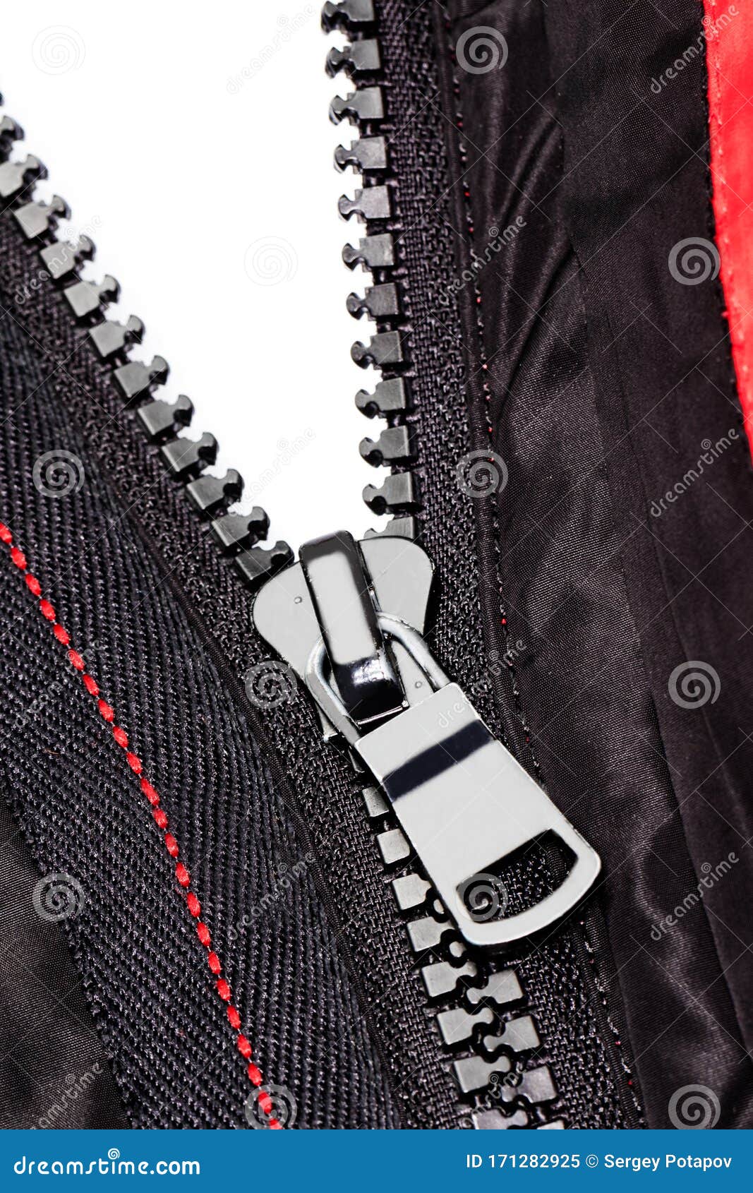 One Open Zipper Isolated on White Background. Stock Image - Image of ...