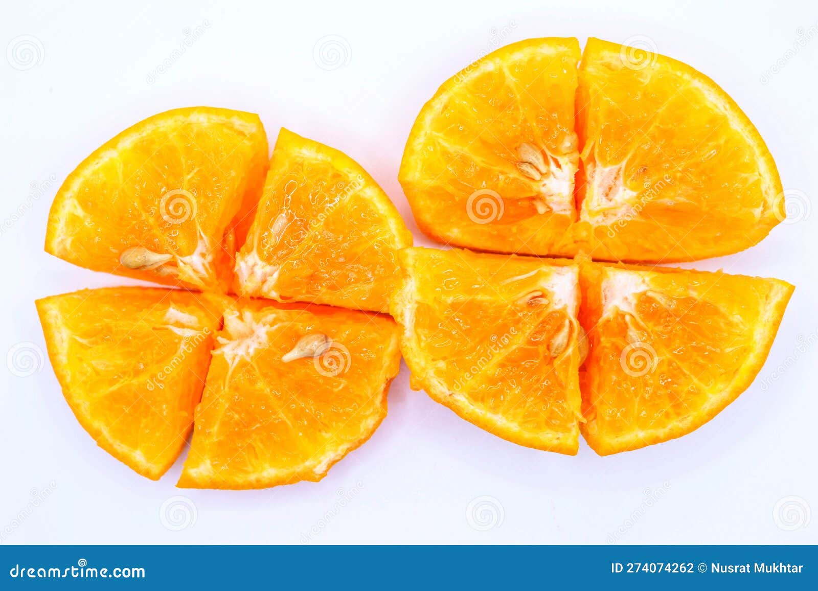 ONE ORANGE Cut into Four Pieces in Shape of a Triangle of Fresh Oranges ...