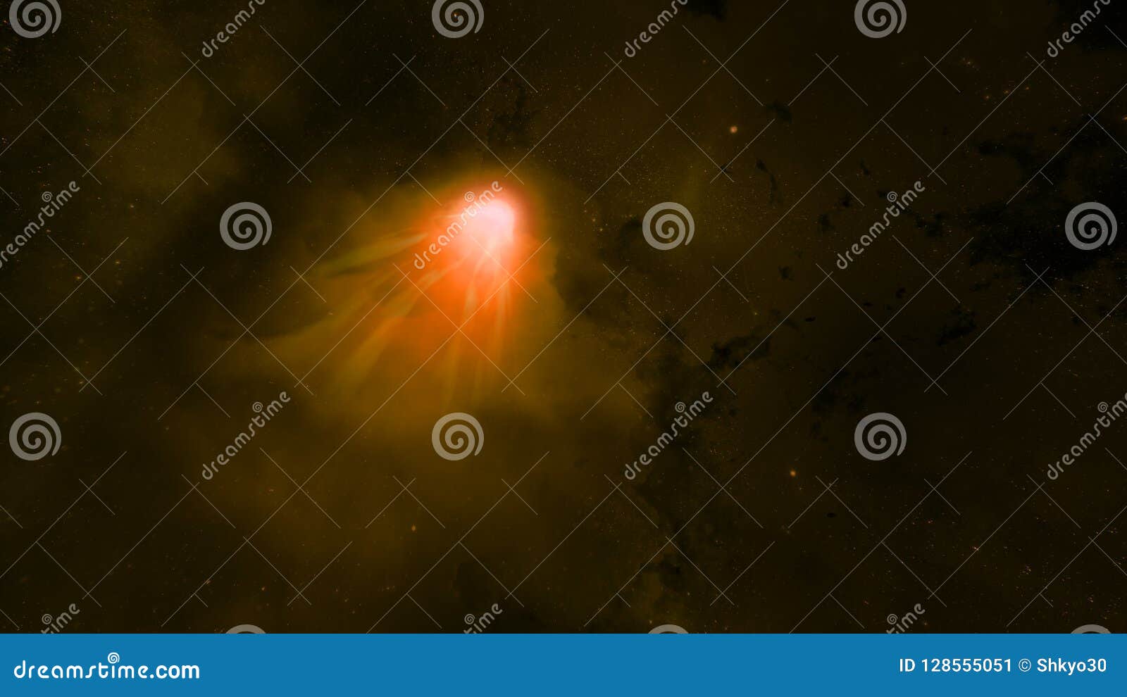 One Orange and Red Comet Crossing the Space Like a Meteor Stock ...