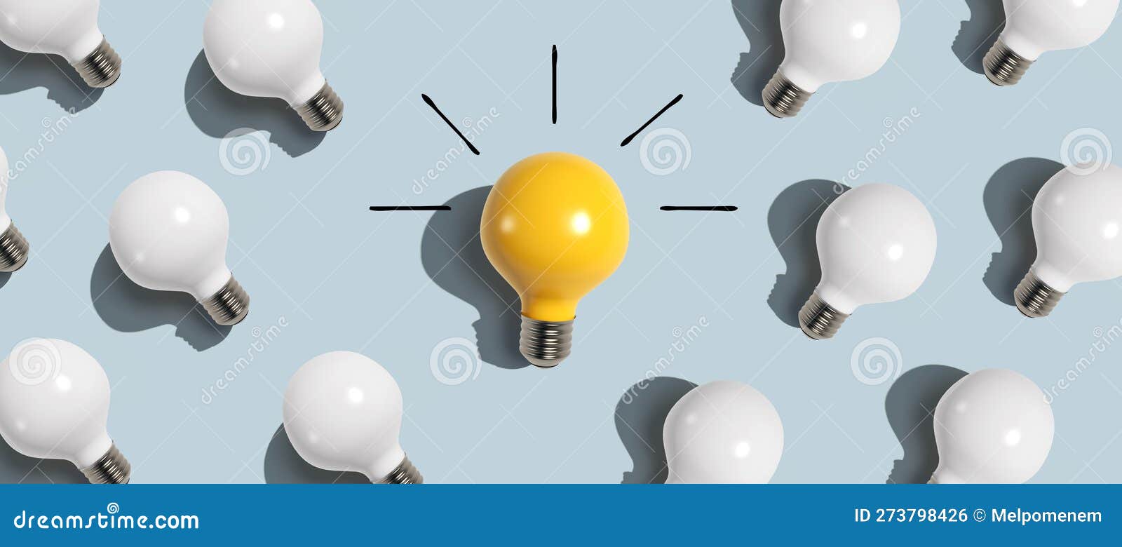 One Out Unique Idea Light Bulb - Flat Lay Stock Photo - Image of ...