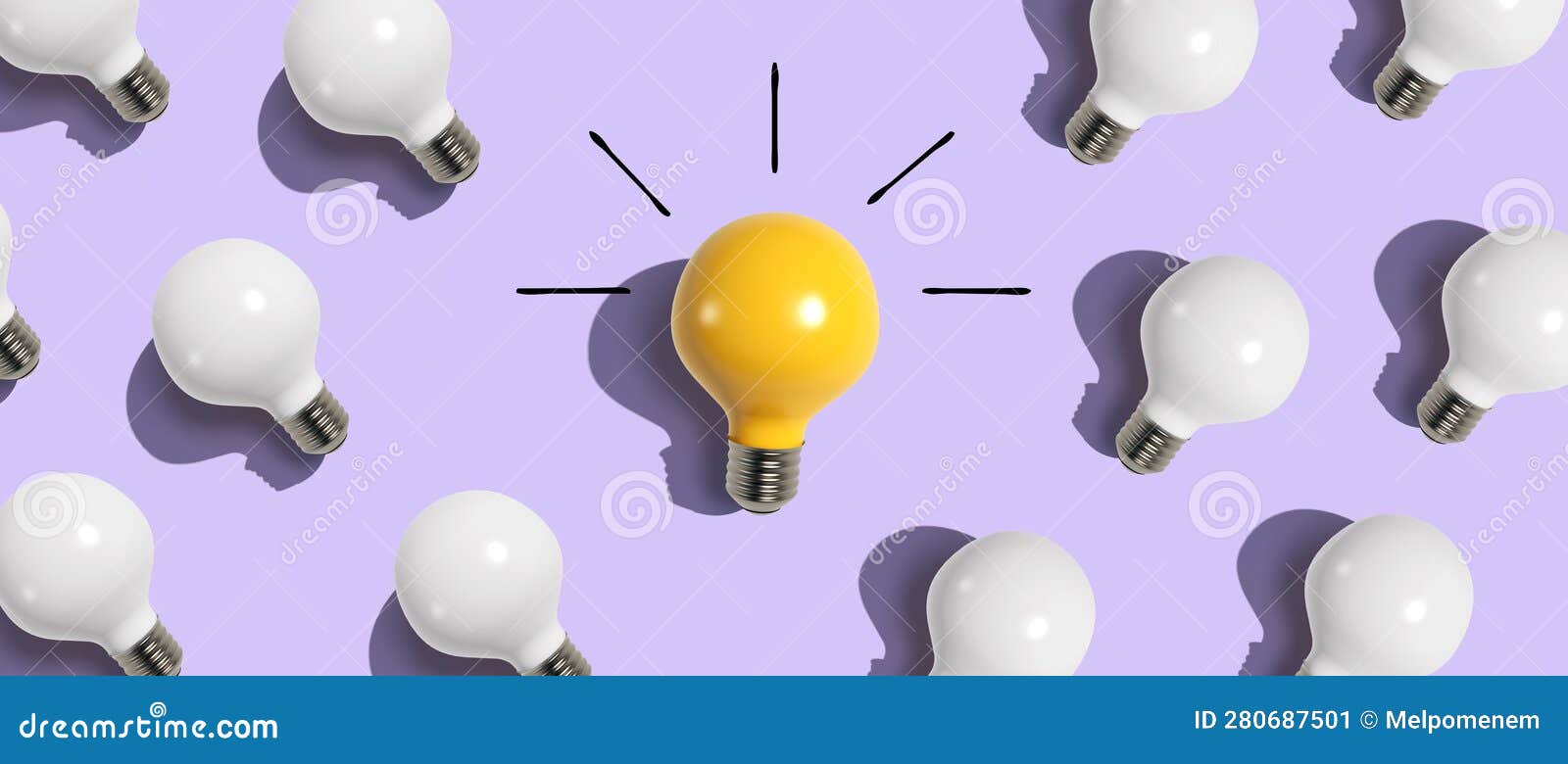 One Out Unique Idea Light Bulb - Flat Lay Stock Image - Image of ...