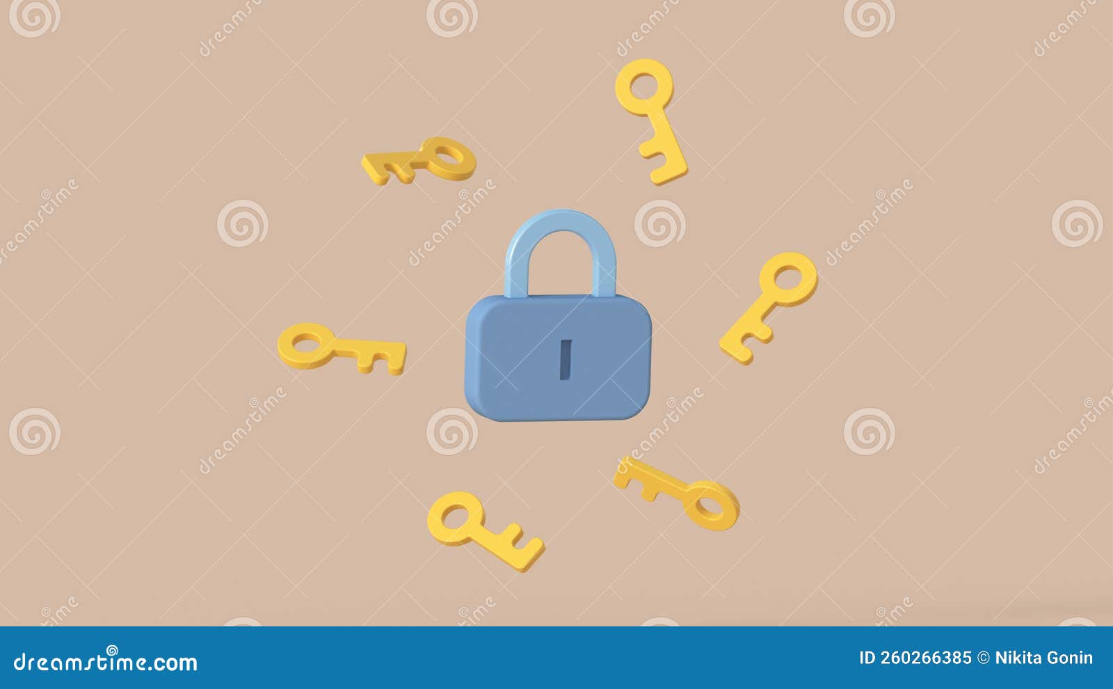 One Padlock and Group of Keys 3D Render Stock Illustration ...
