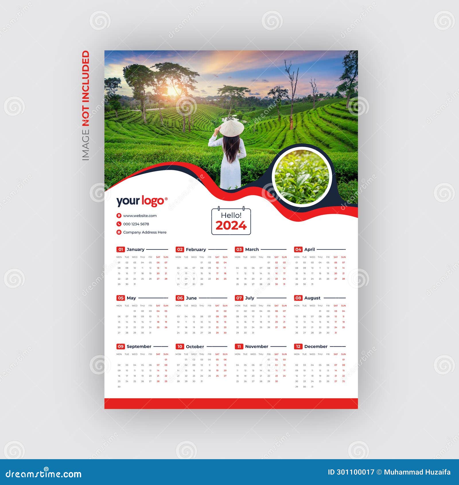 One Page 2024 Calendar with a Modern Design. Print Ready Vector for ...