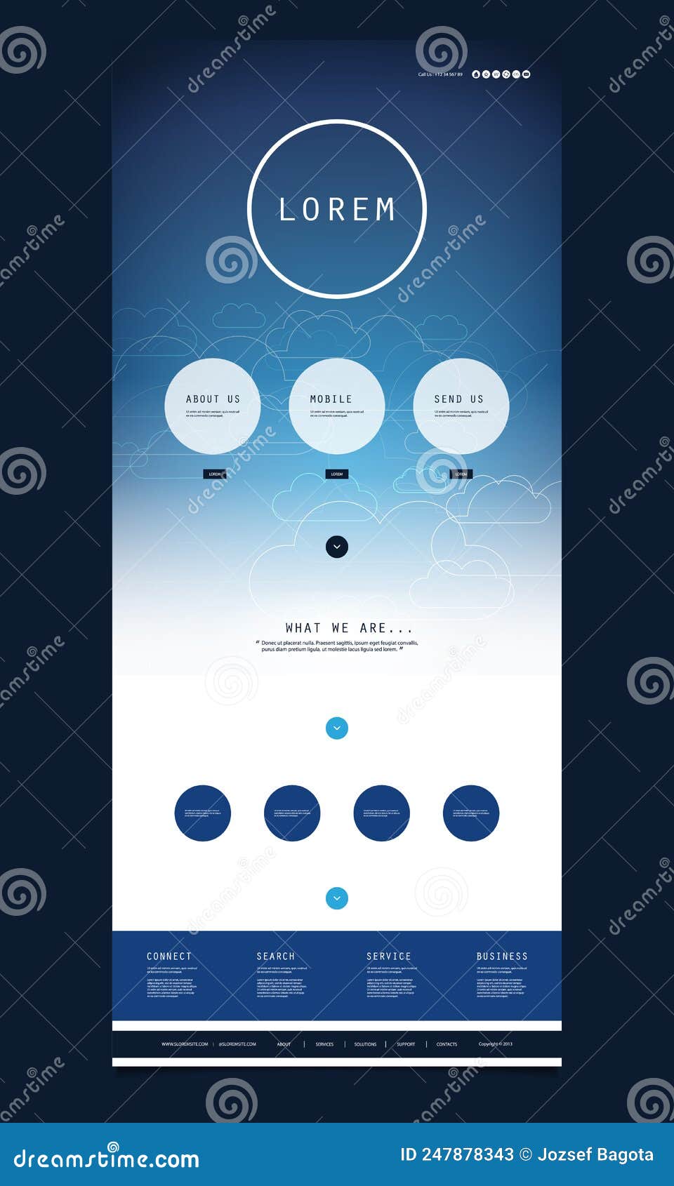 One Page Website or App UI Template with Clouds Pattern - Design on ...