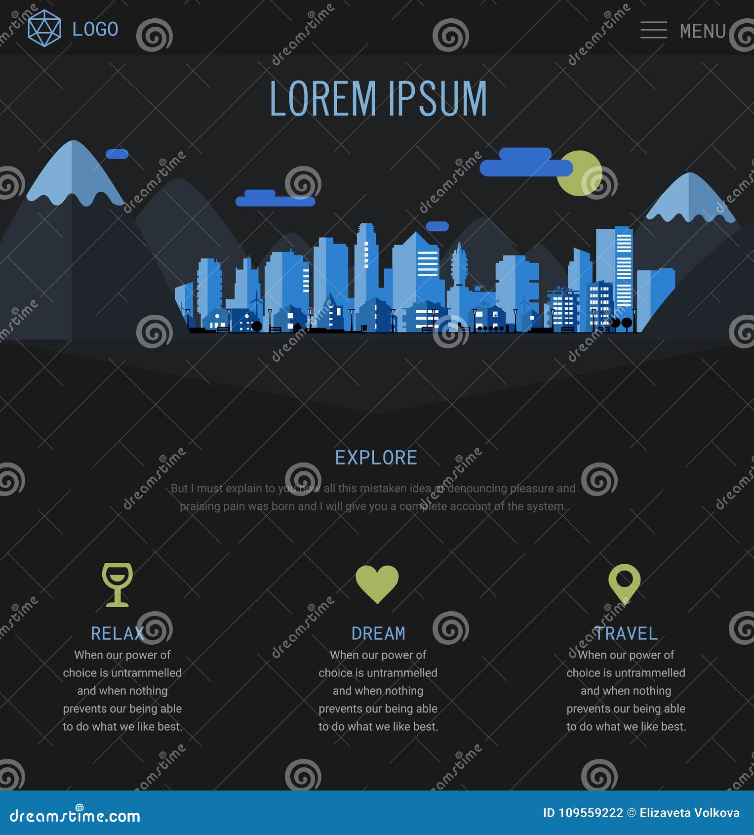 One Page Website Design with City Header Stock Vector - Illustration of ...