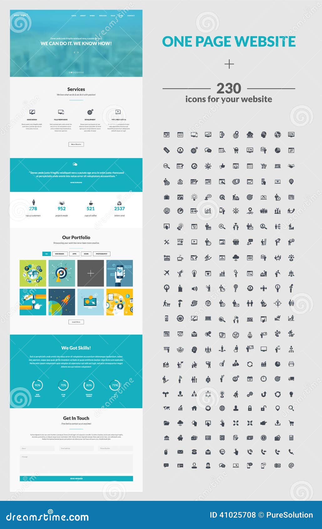 One Page Website Design Template Stock Vector - Illustration of layout ...