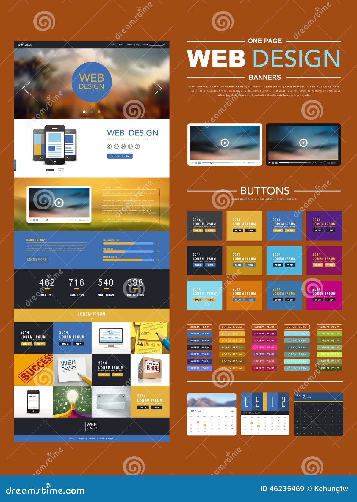 One Page Website Template And Different Header Designs With Blurred ...
