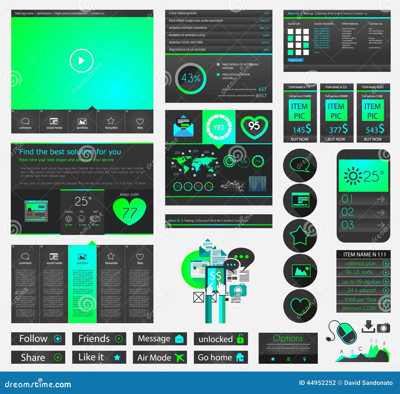One Page Website Flat UI Design Template Stock Vector - Illustration of ...