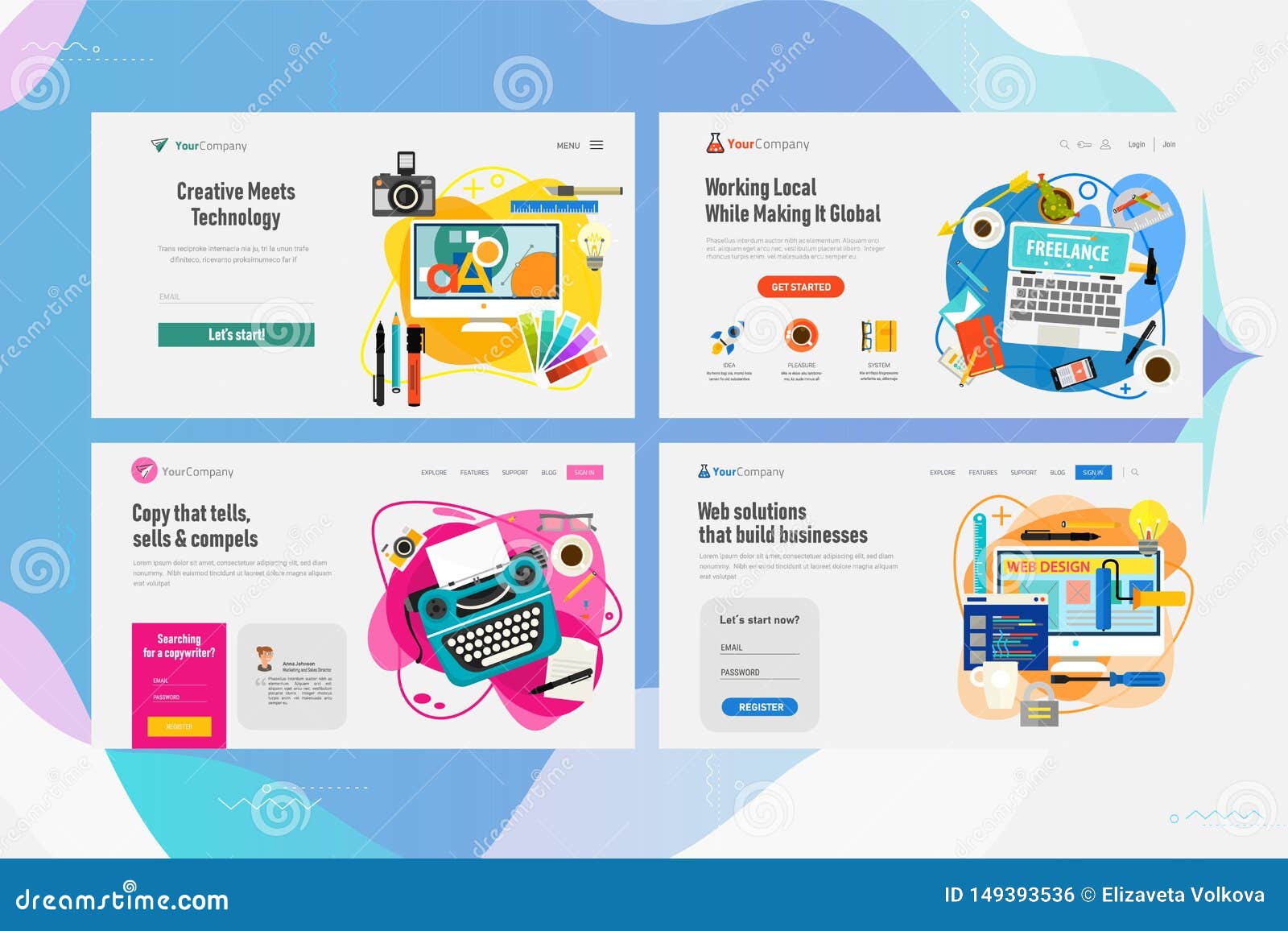 One Page Website Kit for Time for Web Developing and Freelance Concept ...