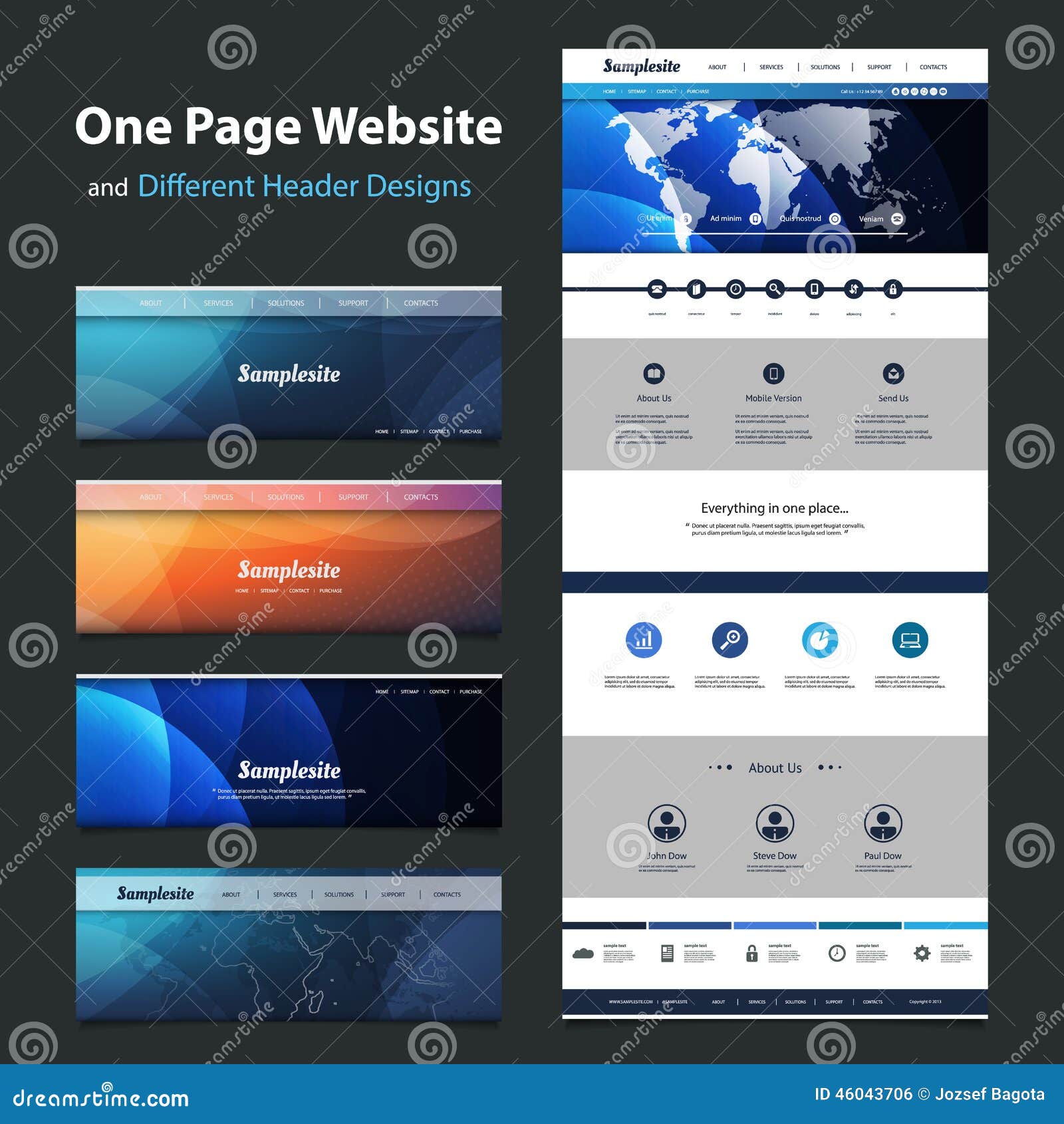 One Page Website Template and Different Header Designs Stock Vector ... One Page Website Template and Different Header Designs Stock Vector ...