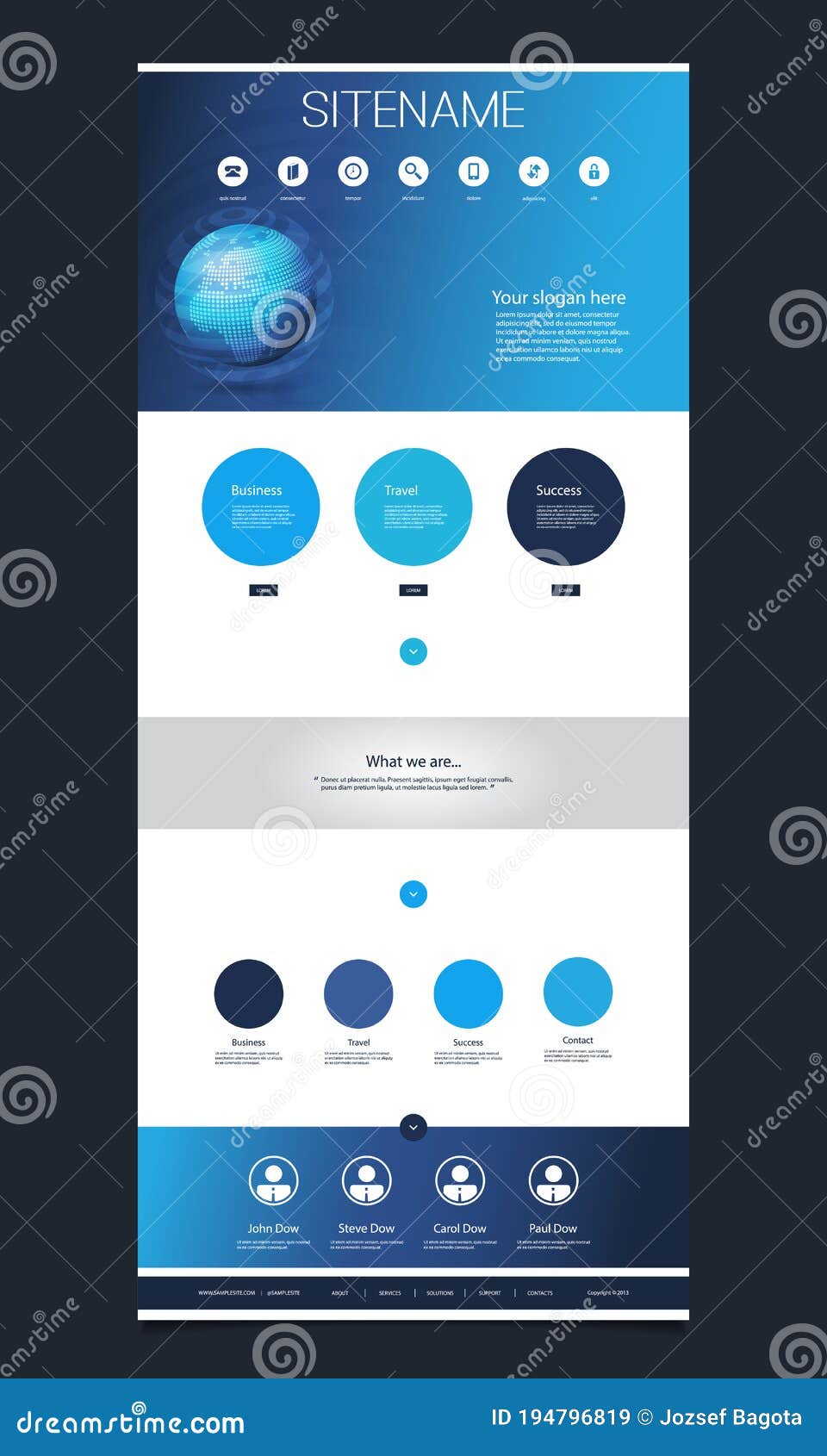 One Page Website Template with Earth Globe Header Design Stock Vector ...