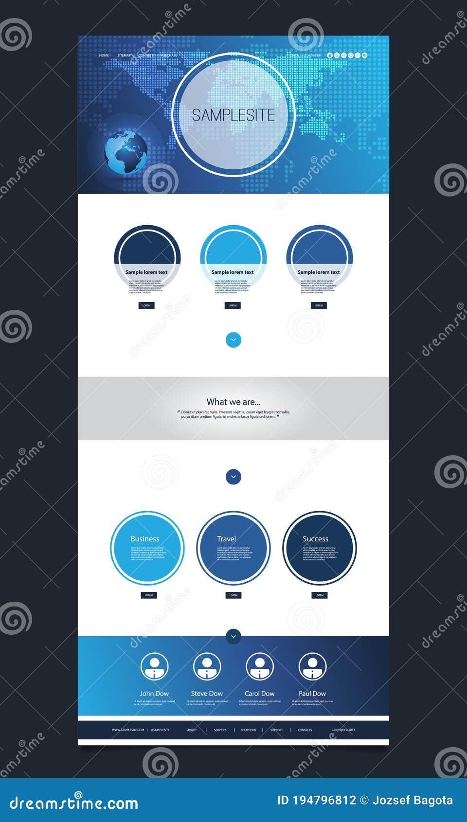 One Page Website Template with Earth Globe, World Map Header Design ...