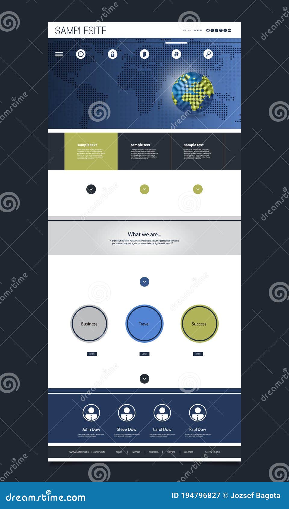 One Page Website Template with Earth Globe, World Map Header Design ...