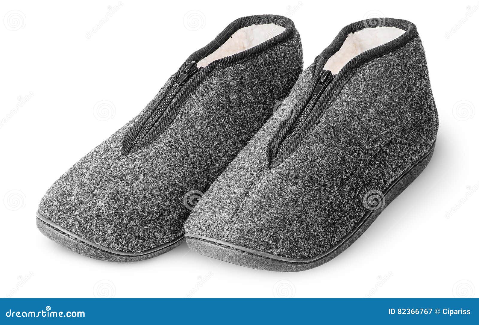 One Pair Comfortable Dark Gray Slippers with Fur Stock Image - Image of ...