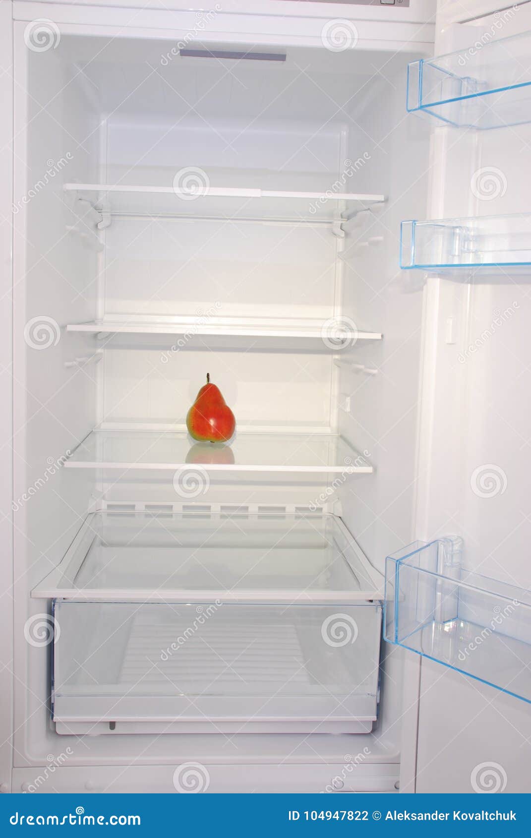 One Pear in Open Empty Refrigerator. Stock Photo - Image of conceptual ...