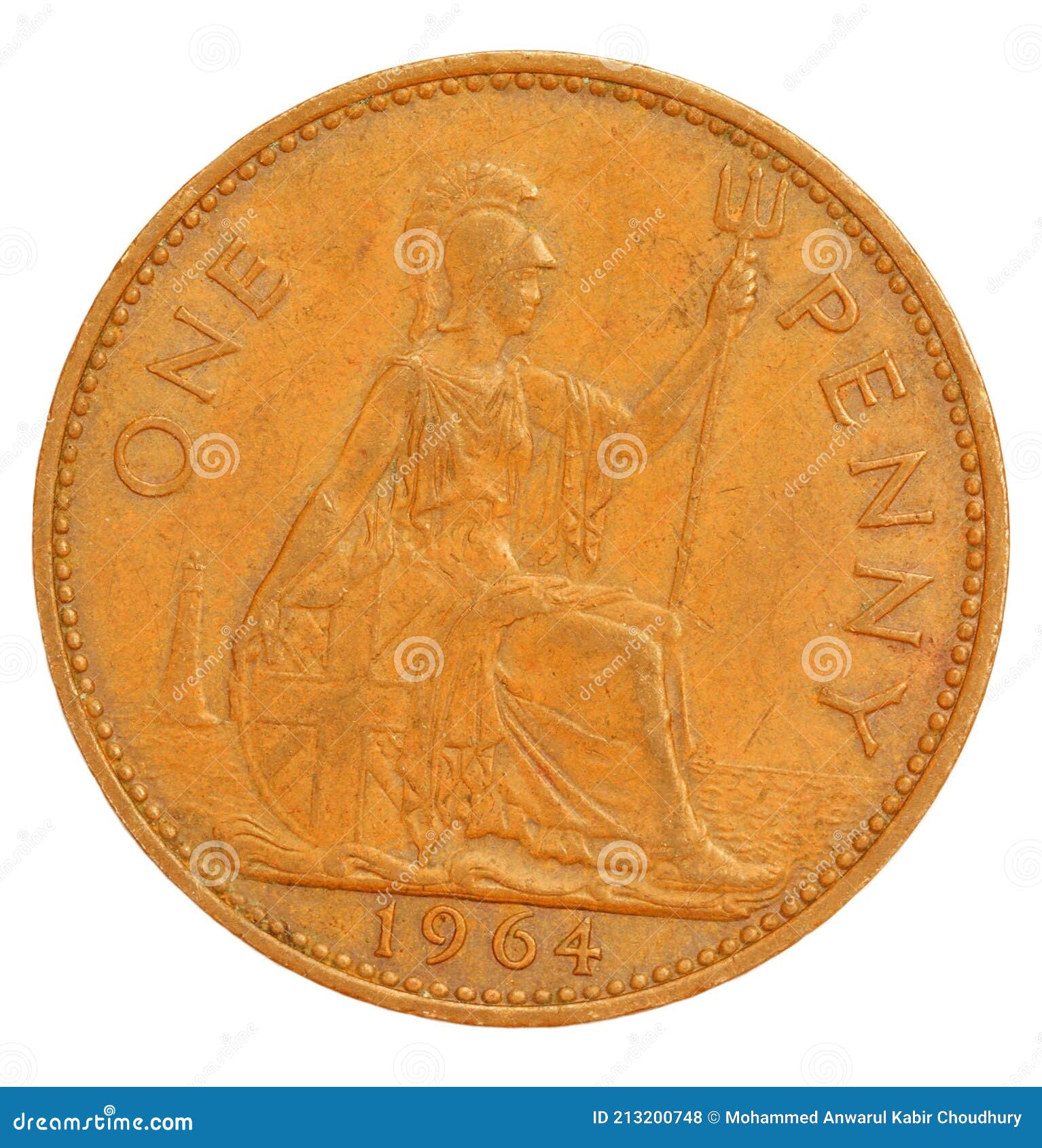 One Penny Coin of 1964 editorial stock photo. Image of isolated - 213200748