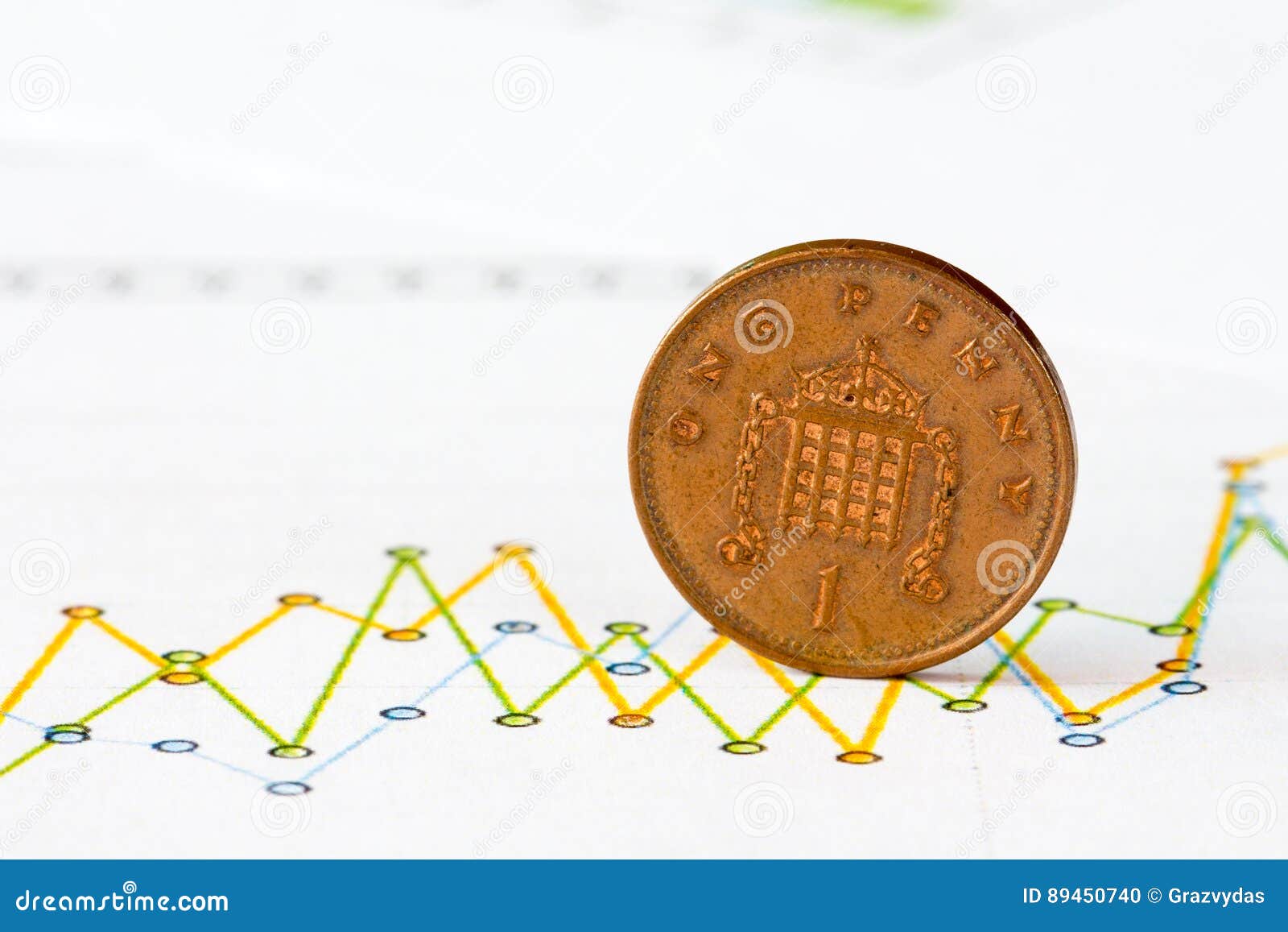 One Penny Coin and Fluctuating Graph Stock Photo - Image of wealth ...