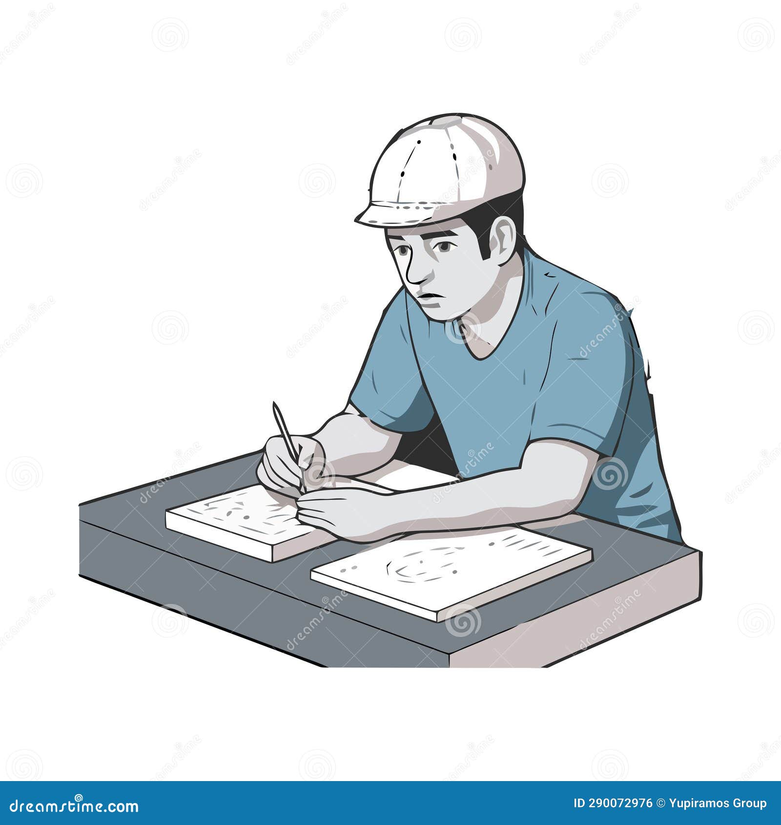 One Person, an Architect, Sketches Blueprint Design Stock Illustration ...