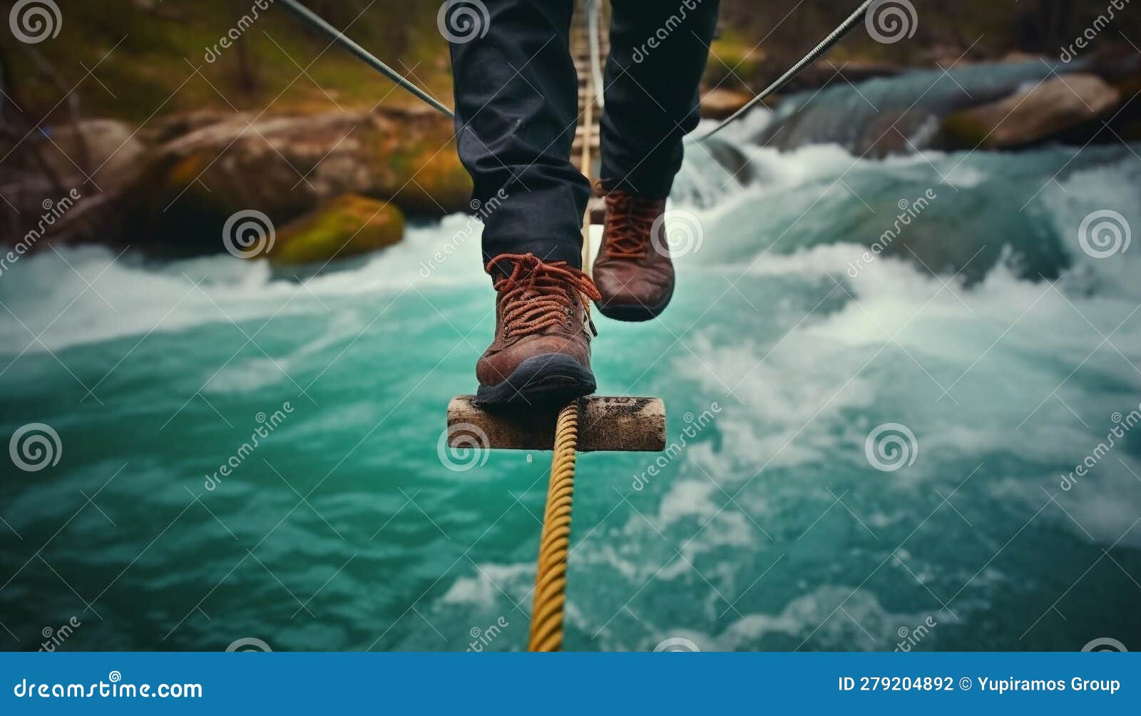 One Person Balances on Rope, Risking Falling in Nature Generated by AI ...
