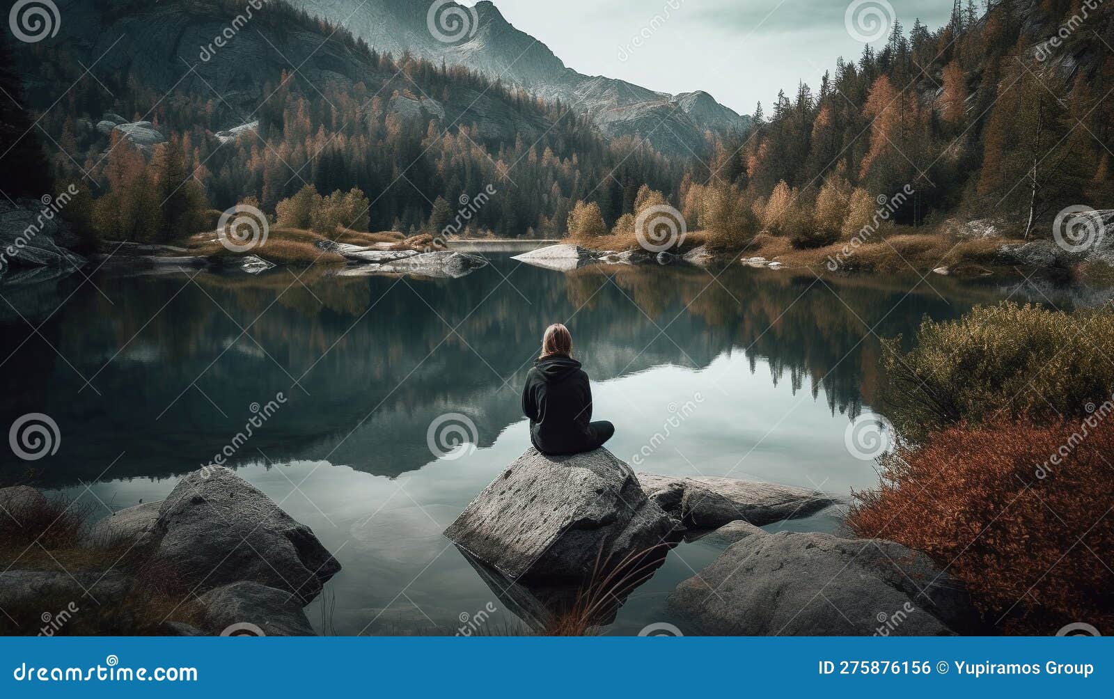 One Person Meditating in Serene Mountain Landscape Generated by AI ...