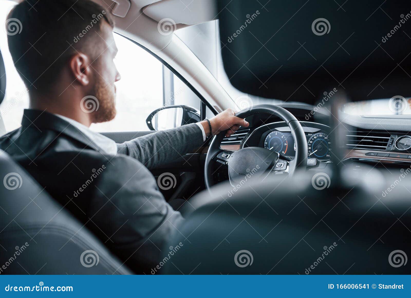 One Person Modern Businessman Trying His New Car In The Automobile Salon Stock Image Image Of