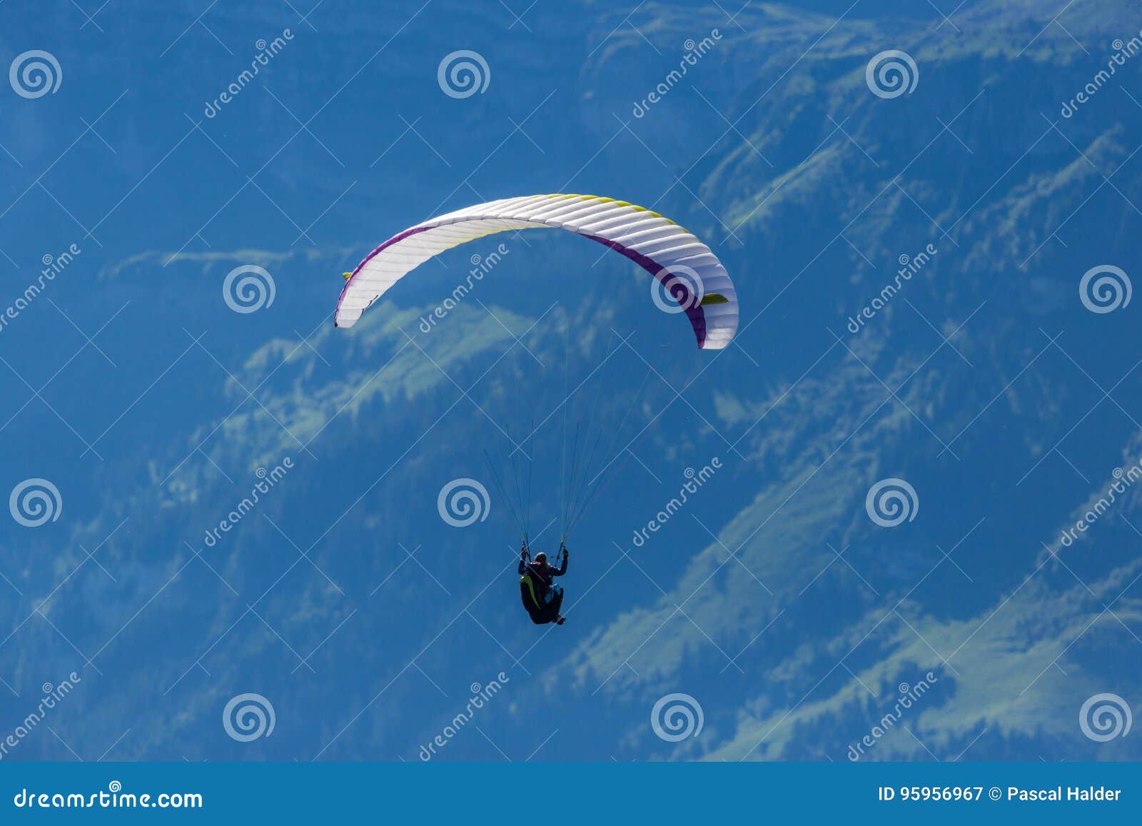 One Person Paragliding in the Mountains Stock Image - Image of flight ...