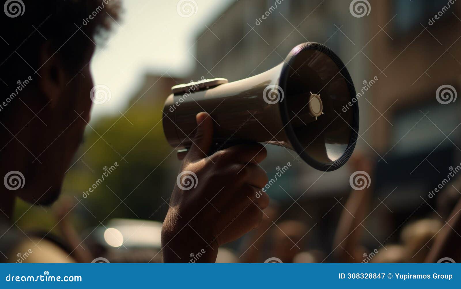 One Person Shouting, Holding Megaphone, Addressing Enthusiastic ...