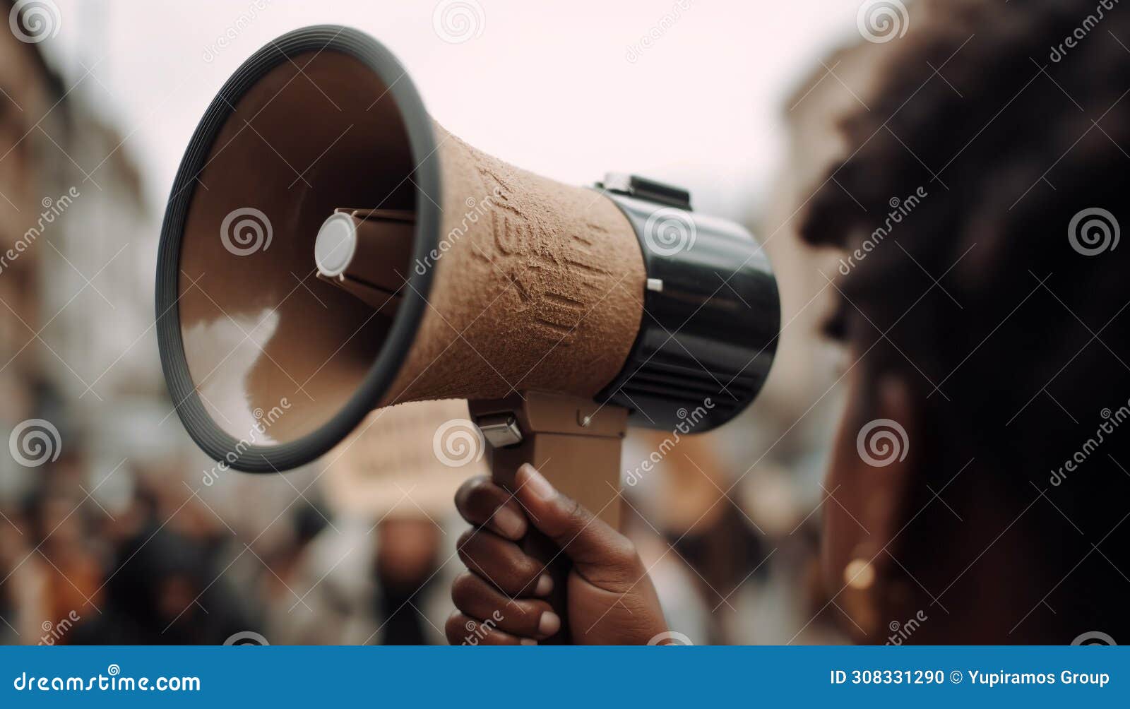 One Person Shouting, Holding Megaphone, Surrounded by Enthusiastic ...