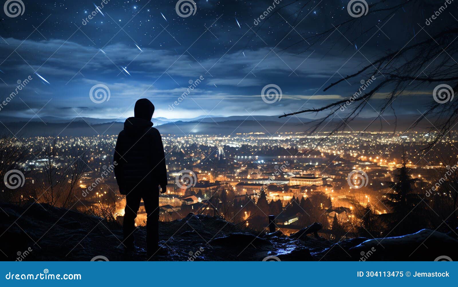 One Person Standing, Backlit, Admiring Cityscape at Dusk Generated by ...