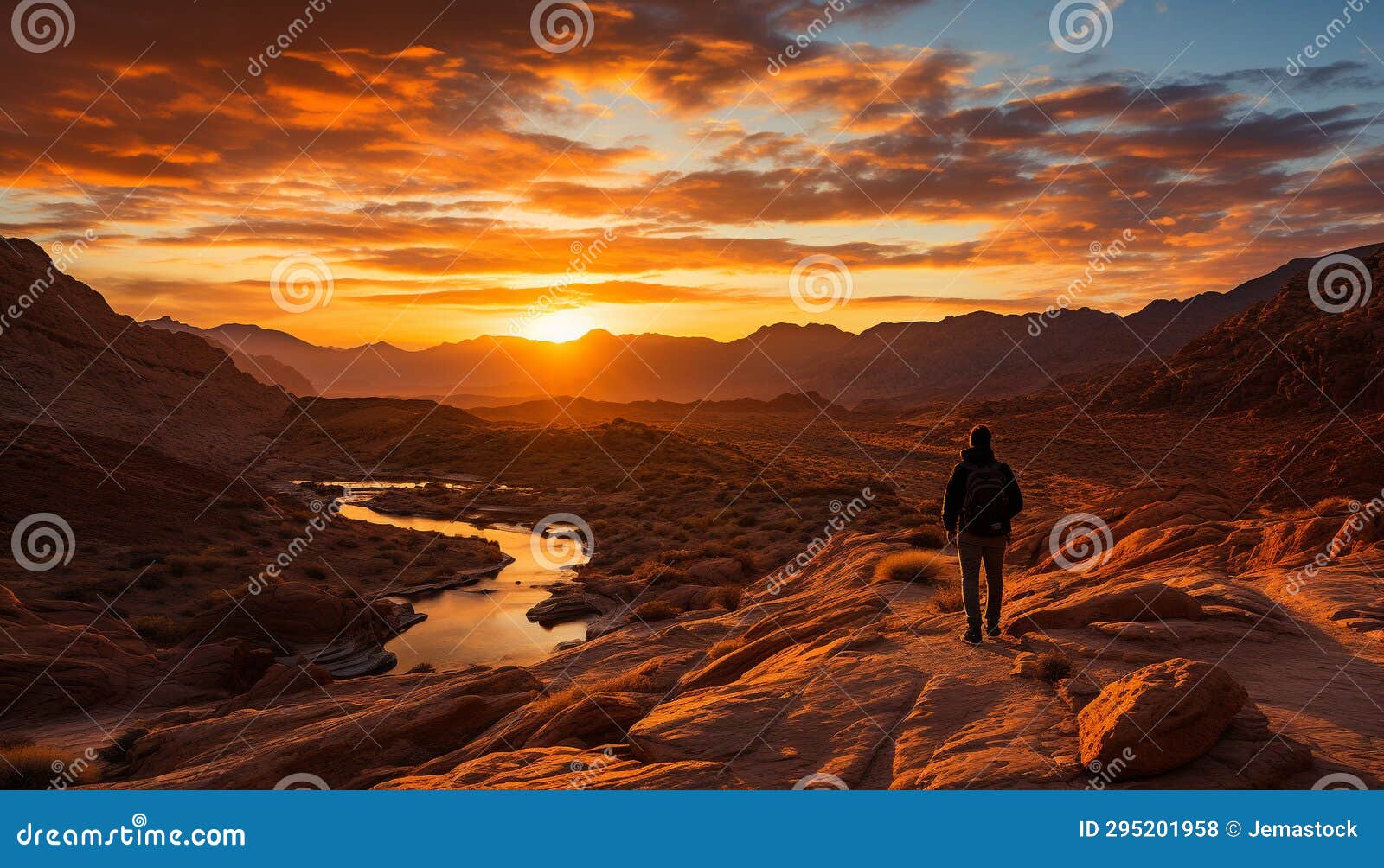 One Person Standing, Backlit, on Mountain Peak, Enjoying Solitude ...