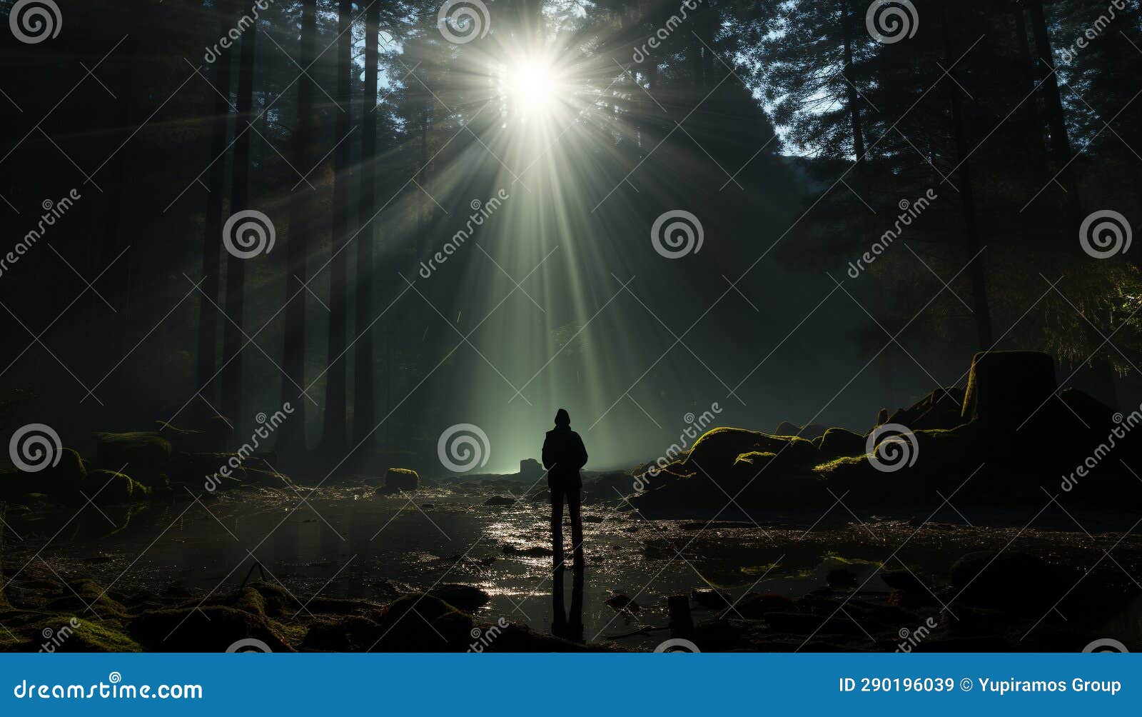 One Person Standing in Dark Forest, Surrounded by Mystery Generated by ...
