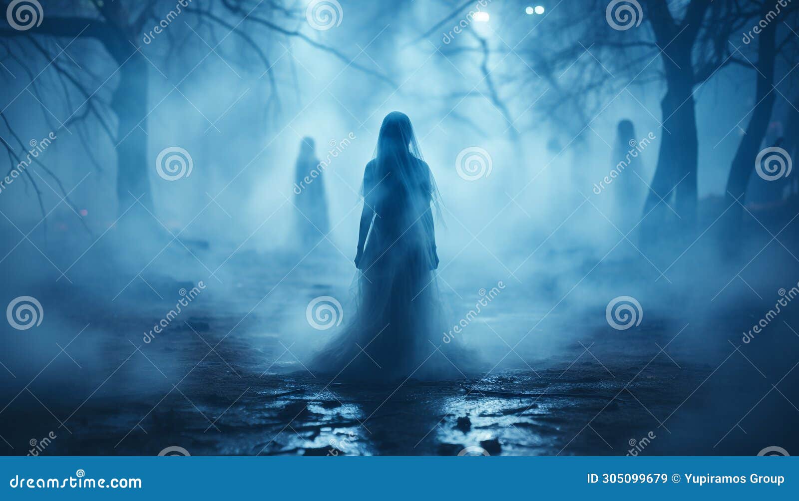 One Person Walking in a Spooky Forest, Surrounded by Darkness Generated ...