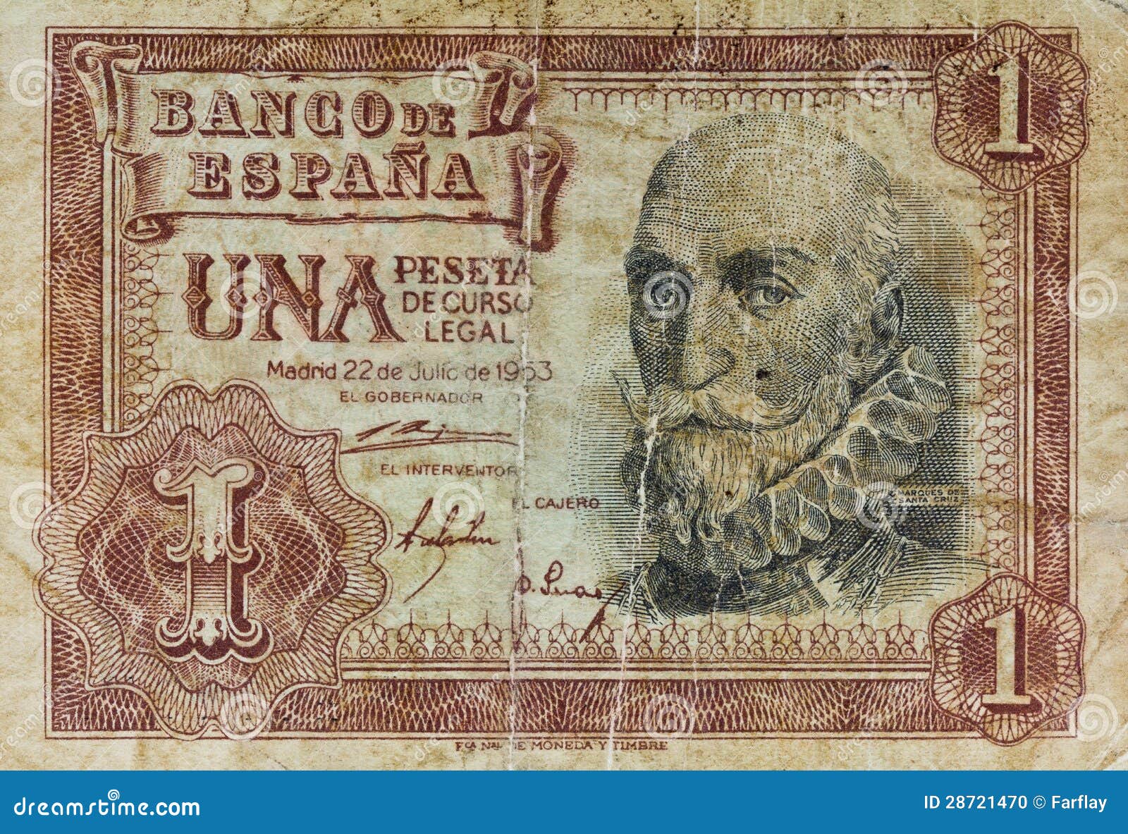 One peseta old bank note stock photo. Image of banknote - 28721470