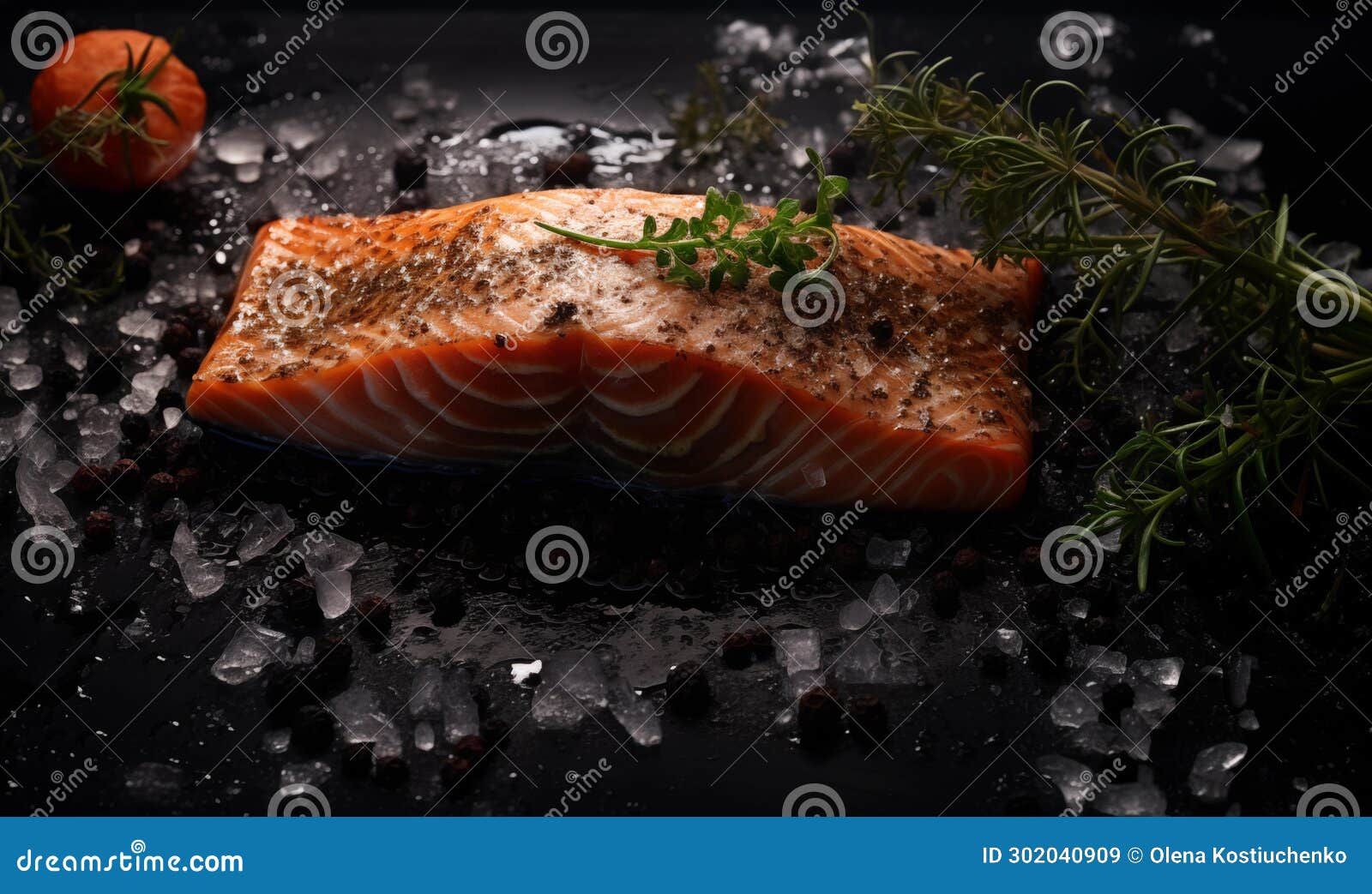 One Piece of Baked Salmon with Salt Stock Image - Image of roasted ...