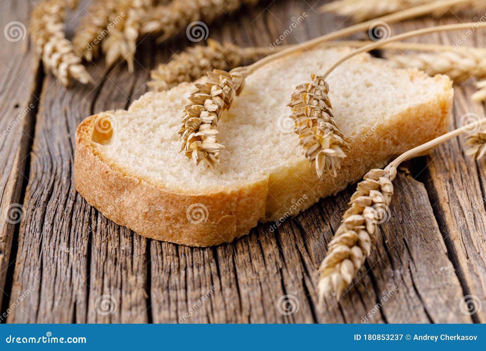 One Piece of Bread on Wooden Table Stock Image - Image of dinner ...