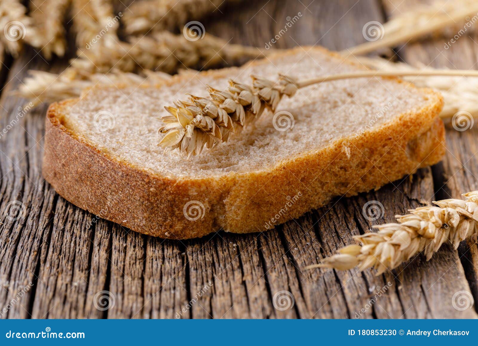 One Piece of Bread on Wooden Table Stock Photo - Image of fatfree ...